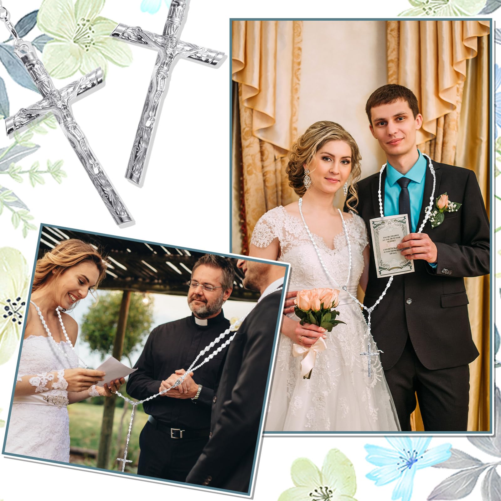 Nosiny Lazo De Boda Wedding Lasso Handcrafted Lazo Para Boda Catolica Recuerdos De Boda Crystal Wedding Rosary Lasso for Wedding Ceremony(Silver)