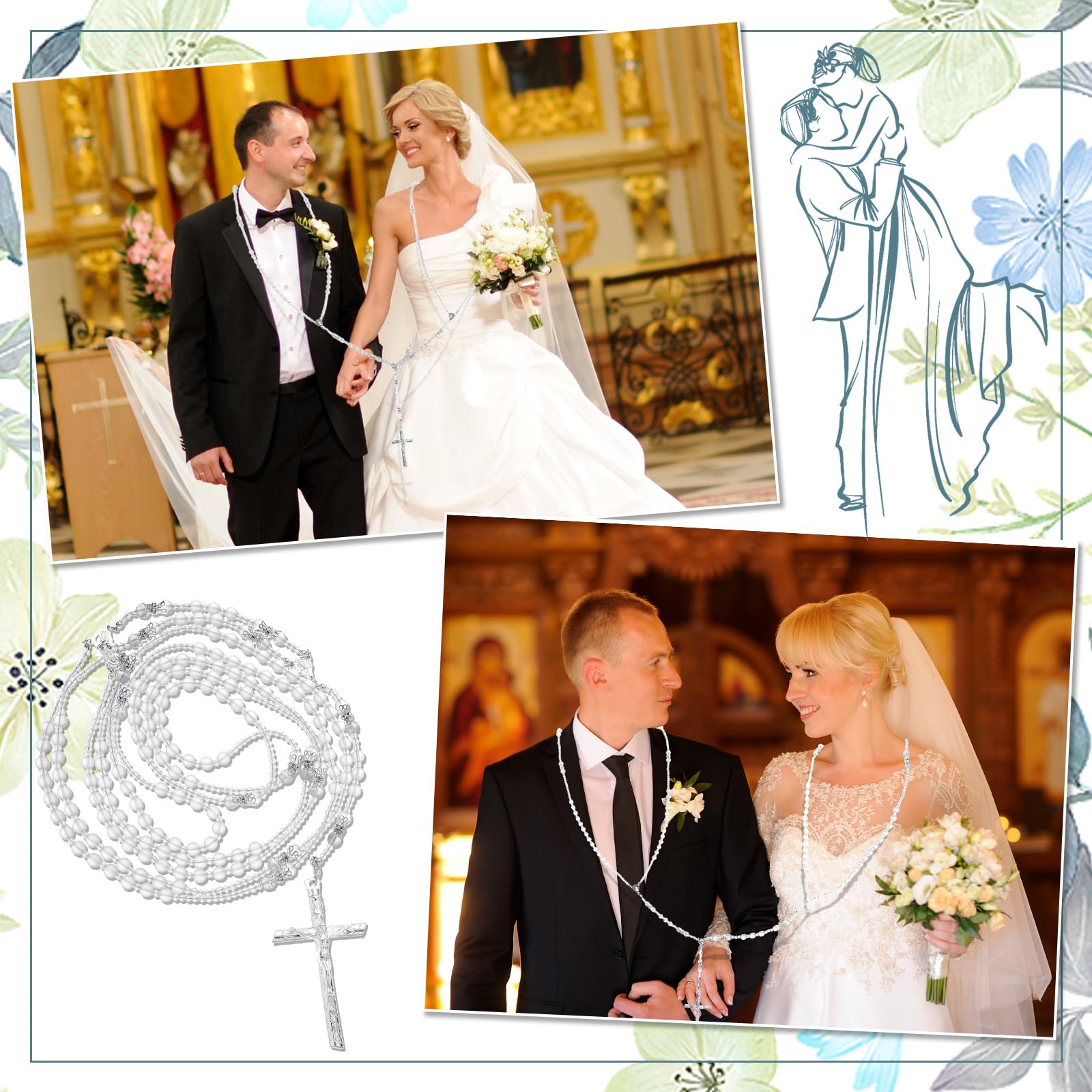 Nosiny Lazo De Boda Wedding Lasso Handcrafted Lazo Para Boda Catolica Recuerdos De Boda Crystal Wedding Rosary Lasso for Wedding Ceremony(Silver)