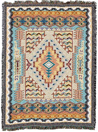 Pure Country Weavers Turquoise Blanket - Southwest Native American Inspired - Gift Tapestry Throw Woven from Cotton - Made in The USA (72x54)