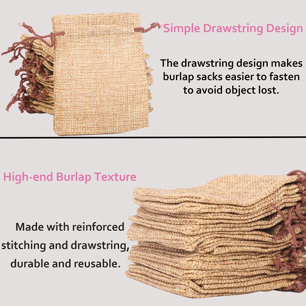 LYSXP 50PCS Burlap Bags with Drawstring,3x4 Inch Drawstring Gift Bag Jewelry Pouches for Wedding Party Favors, DIY Craft, Christmas,Presents (Coffee, 3x4Inch)