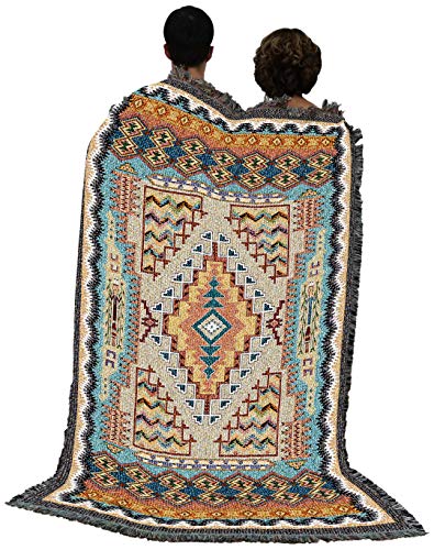Pure Country Weavers Turquoise Blanket - Southwest Native American Inspired - Gift Tapestry Throw Woven from Cotton - Made in The USA (72x54)