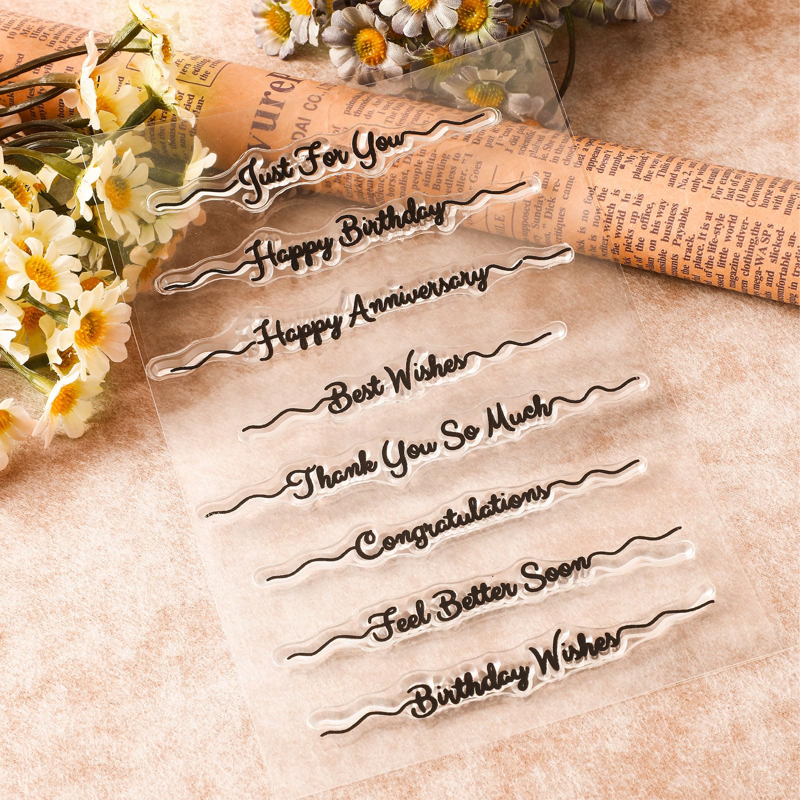 4 Sheets Words Clear Stamp Silicone Stamp Cards with Sentiments, Greeting Words Pattern for Thanksgiving Christmas Holiday Card Making and DIY Scrapbooking Journaling
