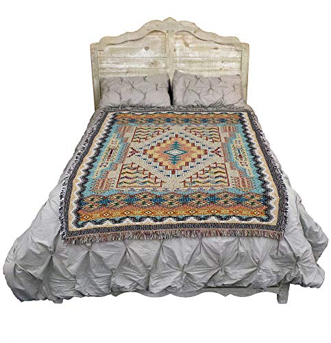 Pure Country Weavers Turquoise Blanket - Southwest Native American Inspired - Gift Tapestry Throw Woven from Cotton - Made in The USA (72x54)