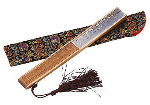AmajijiĀ® Chinese Japanese Folding Hand Fan for Women,Vintage Retro Style 8.27" (21CM) Bamboo Wood Silk Hand Fans (CL-04)