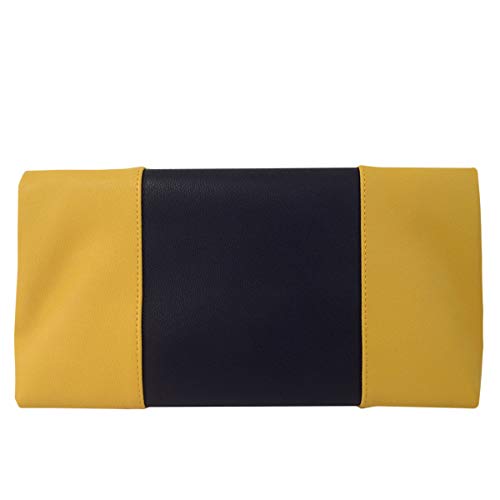 JNB Synthetic Leather Color Block Fold Over Clutch, Mustard/Black
