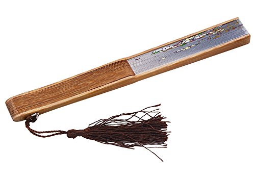 AmajijiĀ® Chinese Japanese Folding Hand Fan for Women,Vintage Retro Style 8.27" (21CM) Bamboo Wood Silk Hand Fans (CL-04)