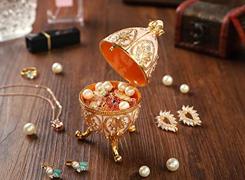 Furuida Trinket Box with Hinged White Faberge Egg Enameled Jewelry Box Classic Ornaments Metal Craft Gift for Home Decor