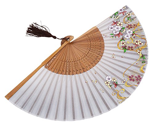 AmajijiĀ® Chinese Japanese Folding Hand Fan for Women,Vintage Retro Style 8.27" (21CM) Bamboo Wood Silk Hand Fans (CL-04)