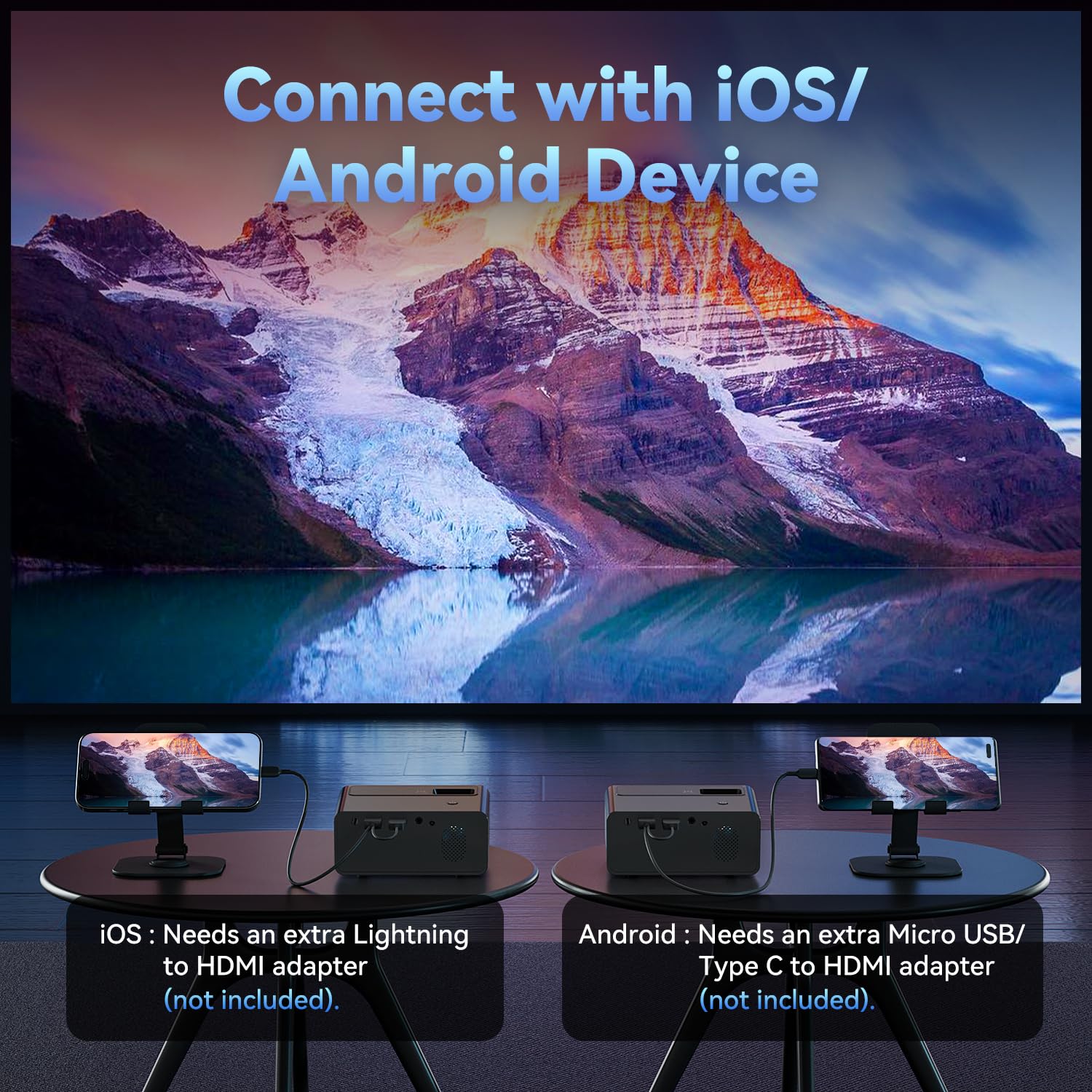 Mini Projector for iPhone, ELEPHAS 2023 WiFi Movie Projector with Synchronize Smartphone Screen, 1080P HD Portable Projector Supported 200" Screen, Compatible with Android/iOS/HDMI/USB/SD/VGA