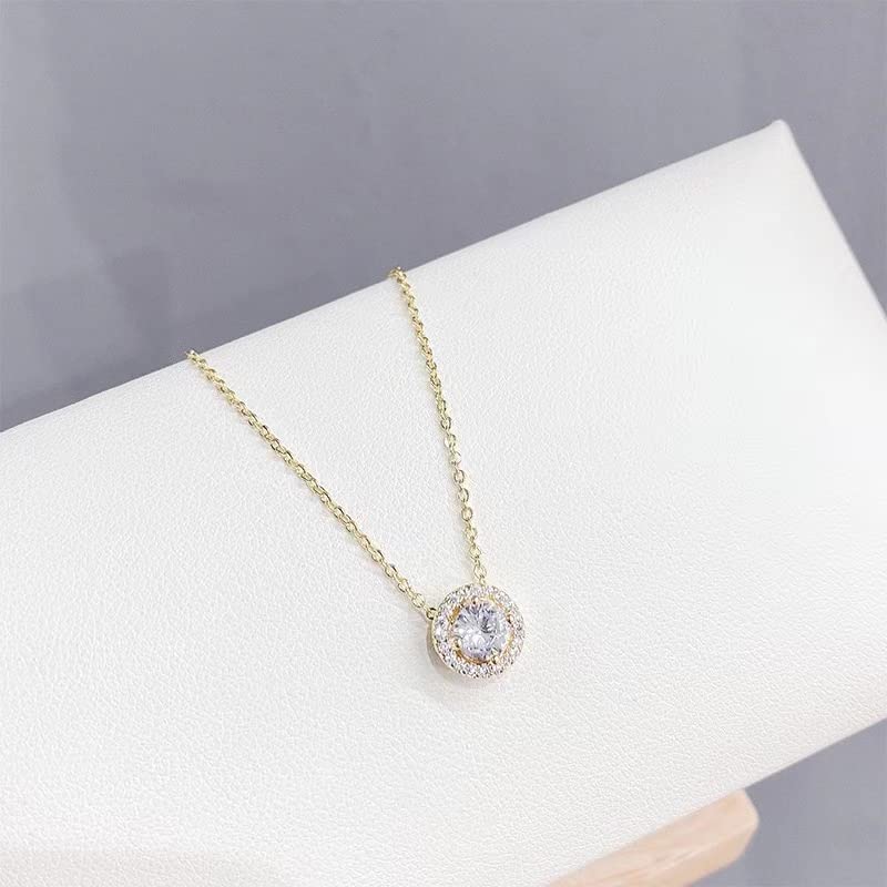 Hroevc Cubic Zirconia Solitaire Pendant Necklace for Women(Gold)