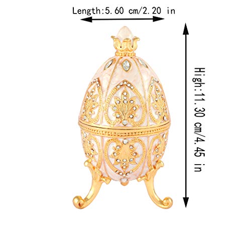 Furuida Trinket Box with Hinged White Faberge Egg Enameled Jewelry Box Classic Ornaments Metal Craft Gift for Home Decor