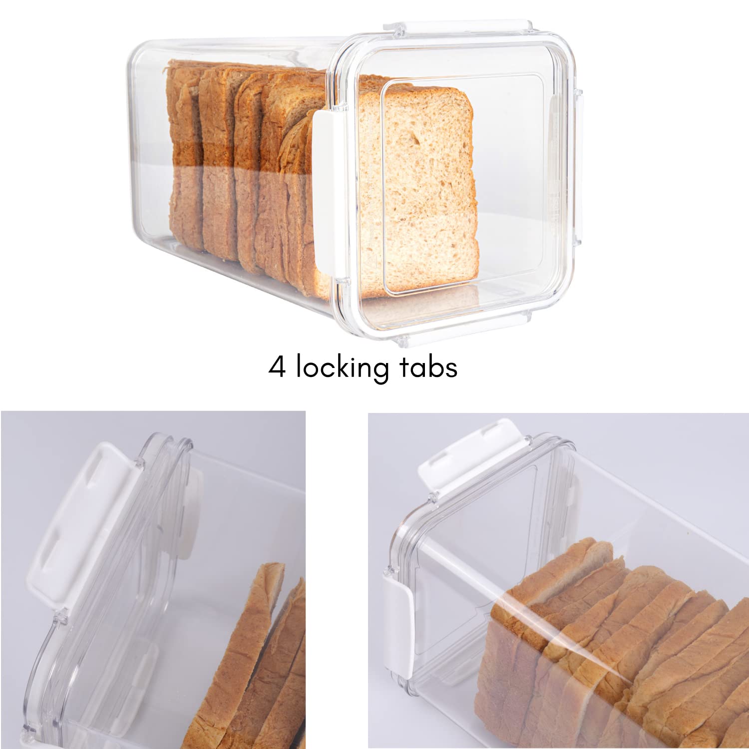 Baraiser Bread Box, Sandwich Size Bread Keeper, Bread Storage Container with Airtight Lid, Pack of 2