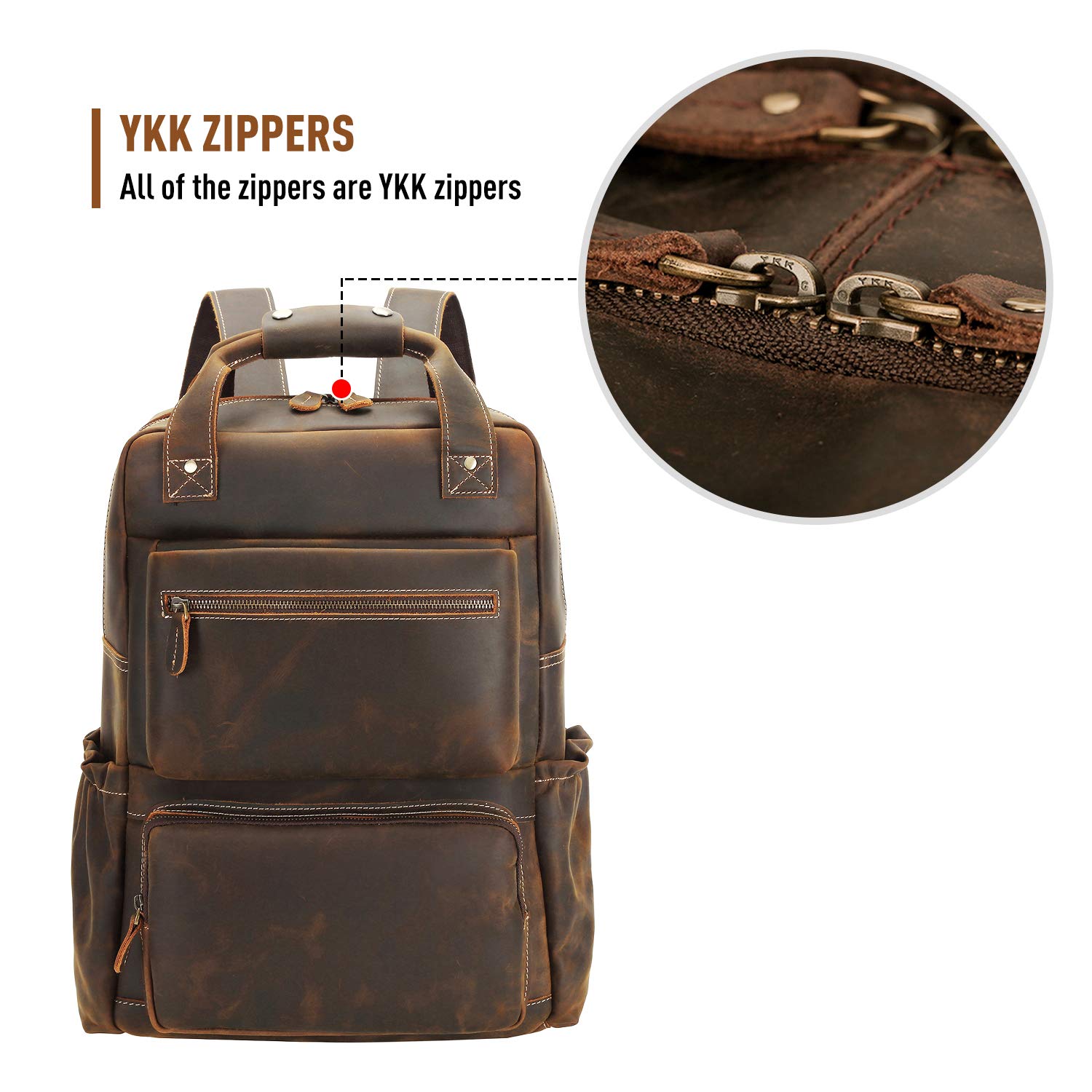 Polare Full Grain Leather 17.3‘’ Backpack Laptop Bag Camping Travel Rucksack Fits 15.6'' Laptop Dark Brown