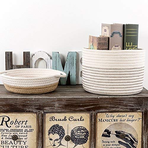 Goodpick 2pack Cotton Rope Basket - Woven Storage Basket - 9.8" x 8.7" x 2.8" Small Rope Baskets for Kids Home Decor Toy Basket Organizer - Desk Basket Containers for Jewellery, Keys - Jute Rope Bowl