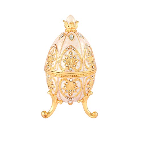 Furuida Trinket Box with Hinged White Faberge Egg Enameled Jewelry Box Classic Ornaments Metal Craft Gift for Home Decor