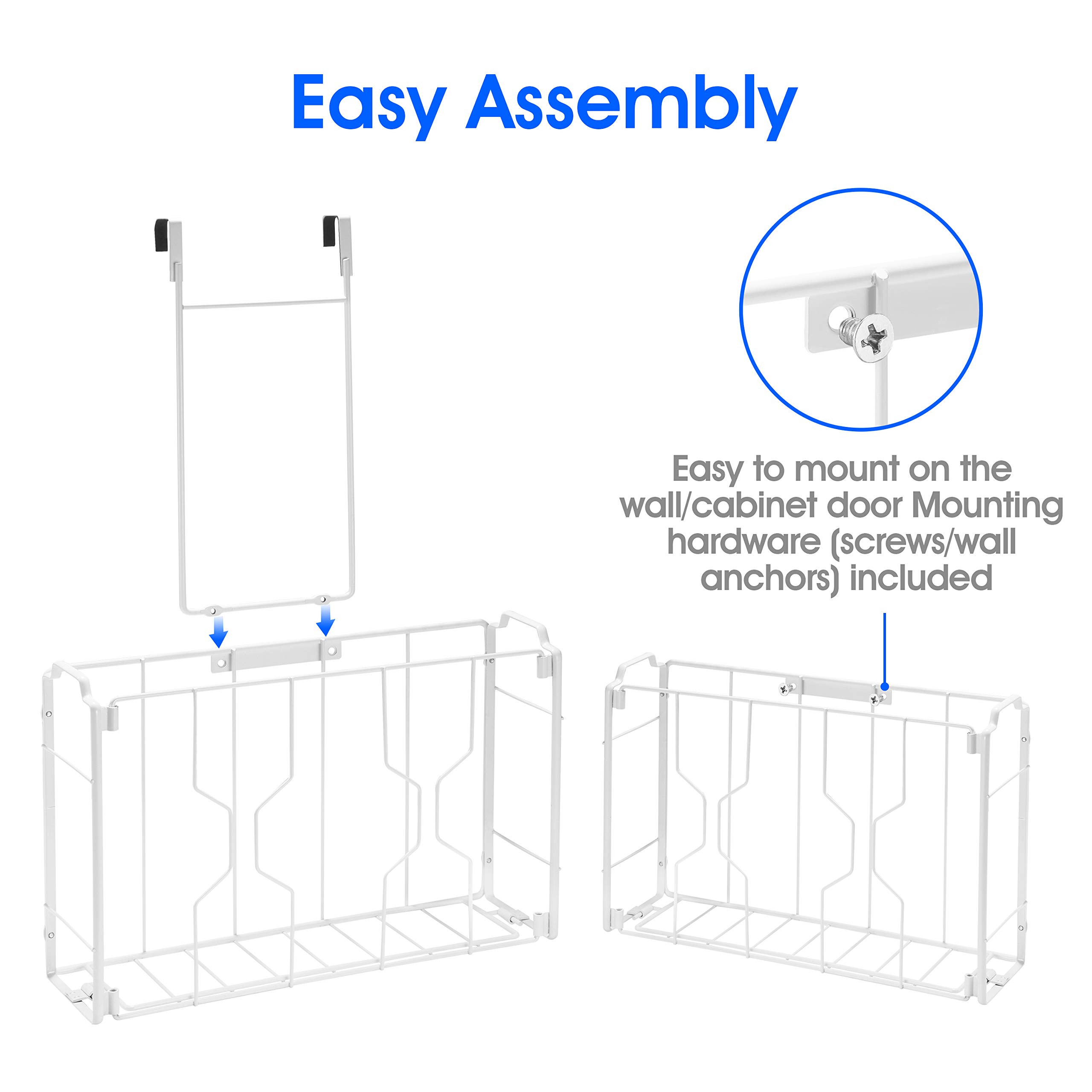 2 Pack- Simple Trending Over the Door/Wall Mount Cabinet Door Organizer Holder in Kitchen or Pantry for Cutting Board, Aluminum Foil, Cleaning Supplies, White