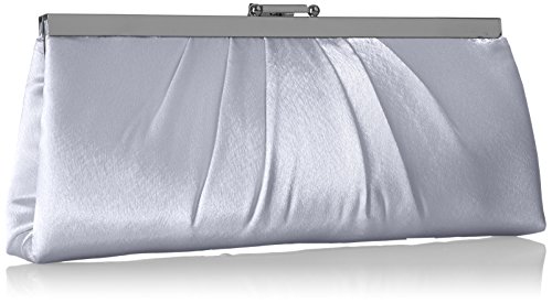 Jessica McClintock Blaire Womens Satin Frame Evening Clutch Bag Purse With Shoulder Chain Included, Silver