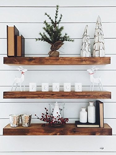 New England Wood Crafters Wooden Floating Shelves - Wall Decor for Home Kitchen, Bathroom, Bedroom - Rustic Pine Custom Office Organizer with Mounting Brackets - Set of 3 (7.5x1.5) (Honey, 36'')