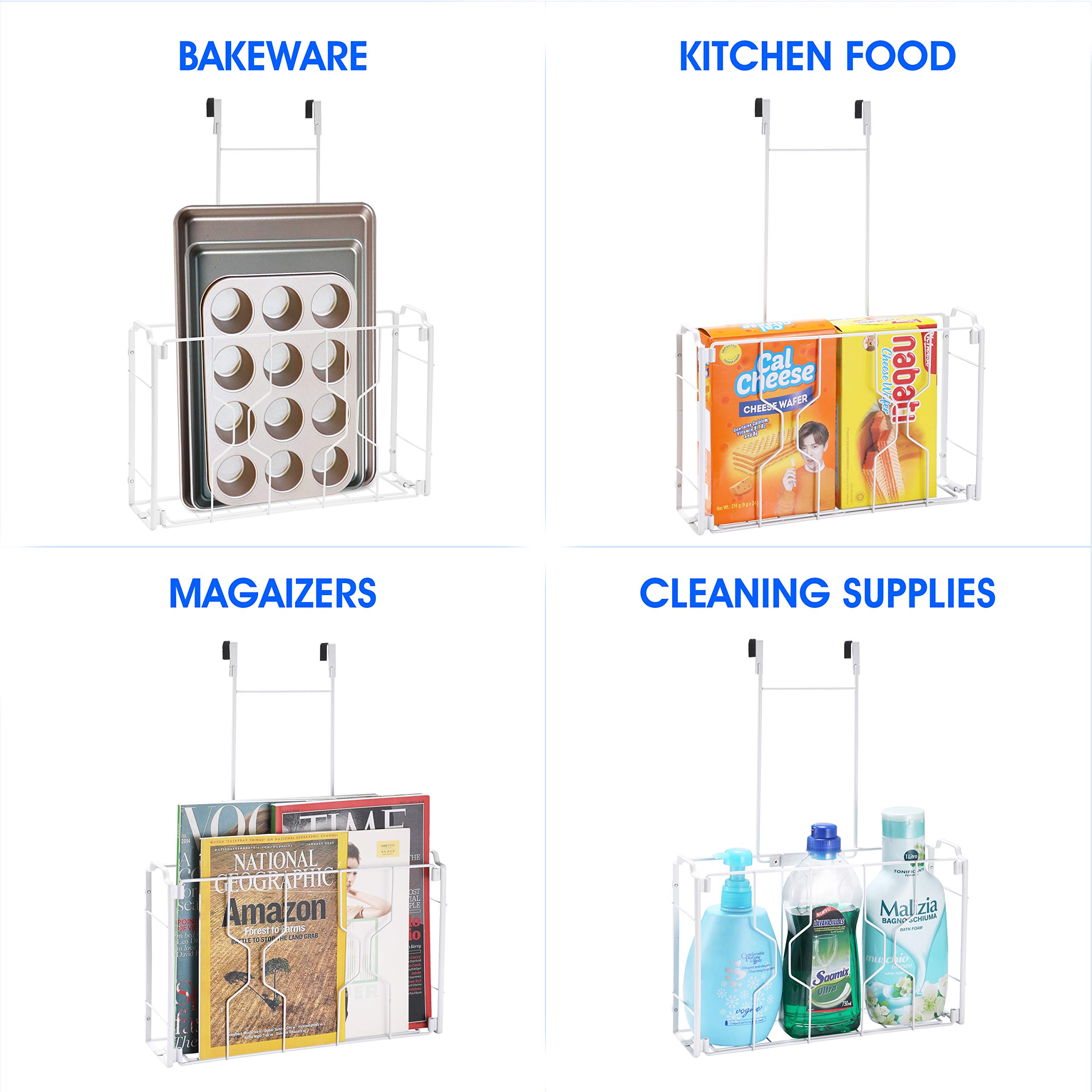 2 Pack- Simple Trending Over the Door/Wall Mount Cabinet Door Organizer Holder in Kitchen or Pantry for Cutting Board, Aluminum Foil, Cleaning Supplies, White