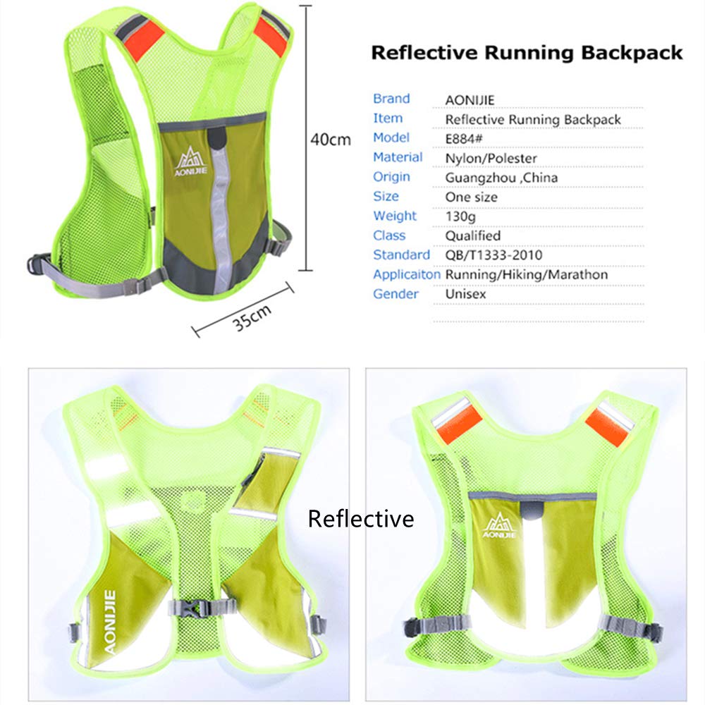AONIJIE Men Women Ultralight Running Vest Pack Reflective Breathable Hydration Backpack for Hiking Camping Marathon Cycling Race (Green- with 2 pcs 250ml Bottles)