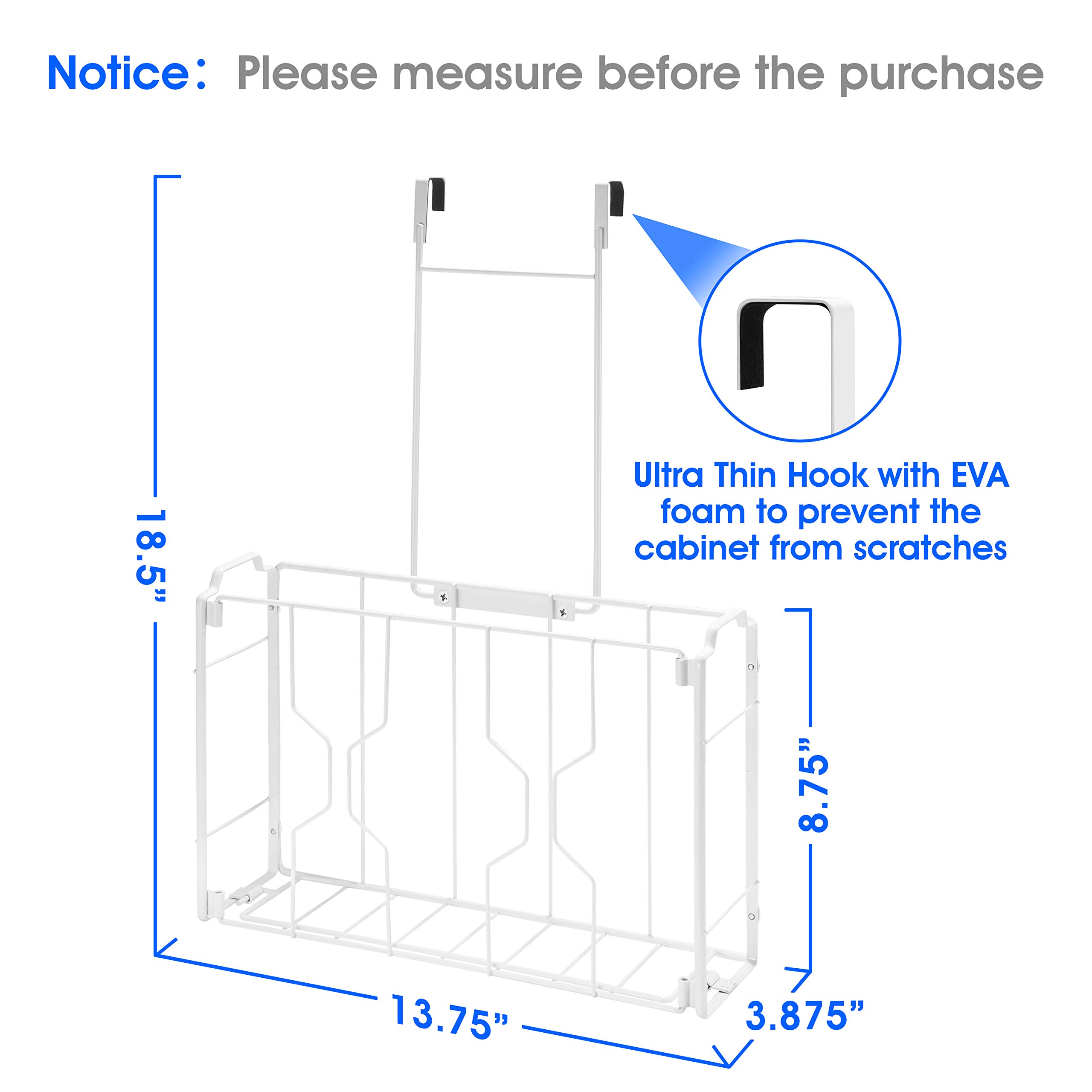 2 Pack- Simple Trending Over the Door/Wall Mount Cabinet Door Organizer Holder in Kitchen or Pantry for Cutting Board, Aluminum Foil, Cleaning Supplies, White