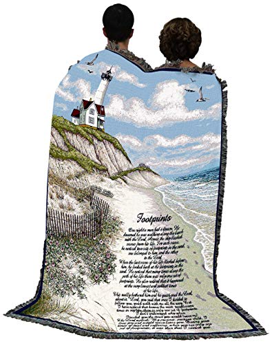 Pure Country Weavers Jesus Footprints in The Sand 2 Blanket - Religious Gift Tapestry Throw Woven from Cotton - Made in The USA (72x54)