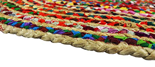 COTTON CRAFT Jute Chindi Braid Rag Rug - Boho Farmhouse Rustic Area Accent Throw Rug - Handwoven Reversible Natural Recycled Cotton- Living Room Den Study Home Décor Gift - 3' x 5' Oval - Multi Color