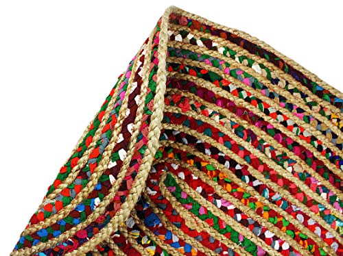 COTTON CRAFT Jute Chindi Braid Rag Rug - Boho Farmhouse Rustic Area Accent Throw Rug - Handwoven Reversible Natural Recycled Cotton- Living Room Den Study Home Décor Gift - 3' x 5' Oval - Multi Color