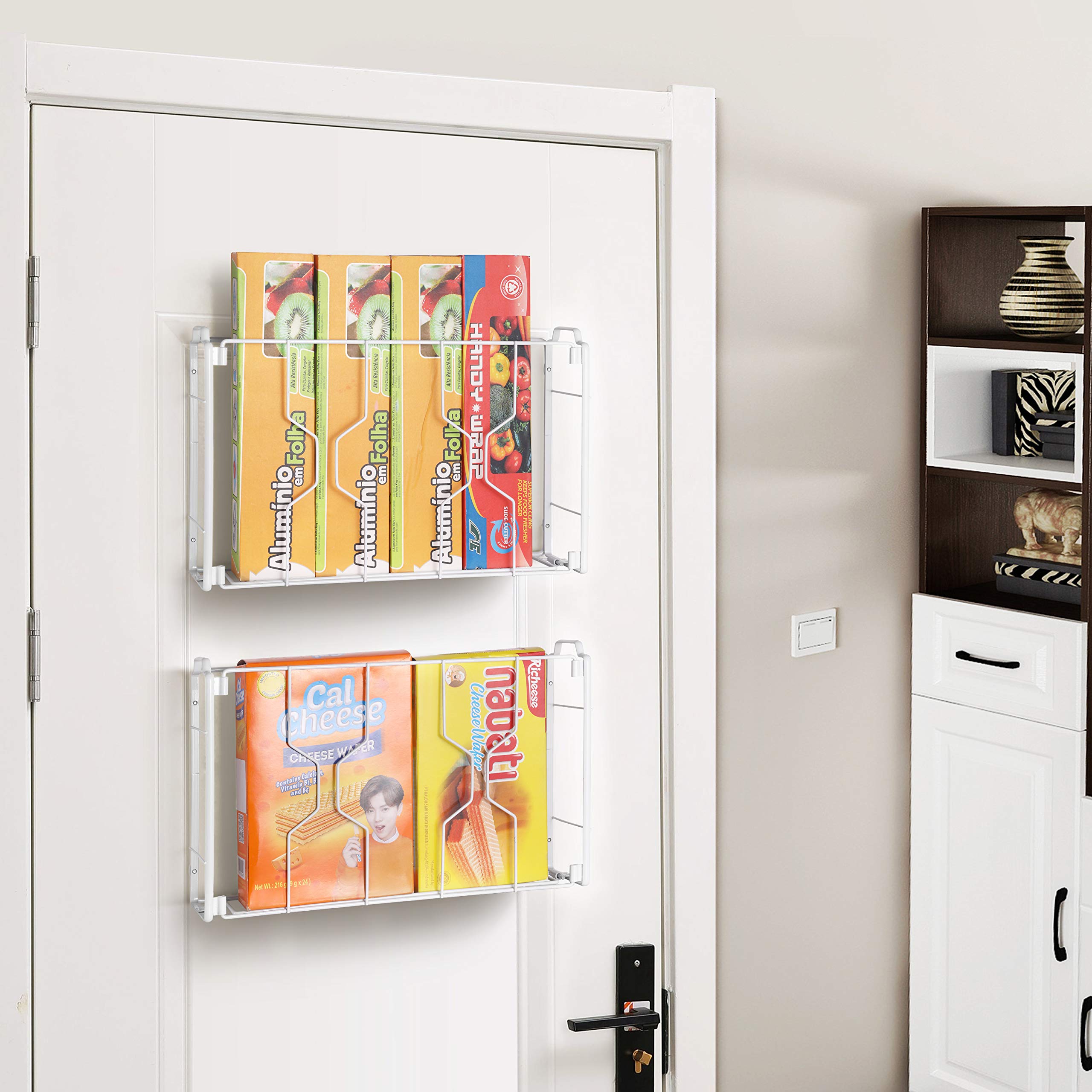 2 Pack- Simple Trending Over the Door/Wall Mount Cabinet Door Organizer Holder in Kitchen or Pantry for Cutting Board, Aluminum Foil, Cleaning Supplies, White
