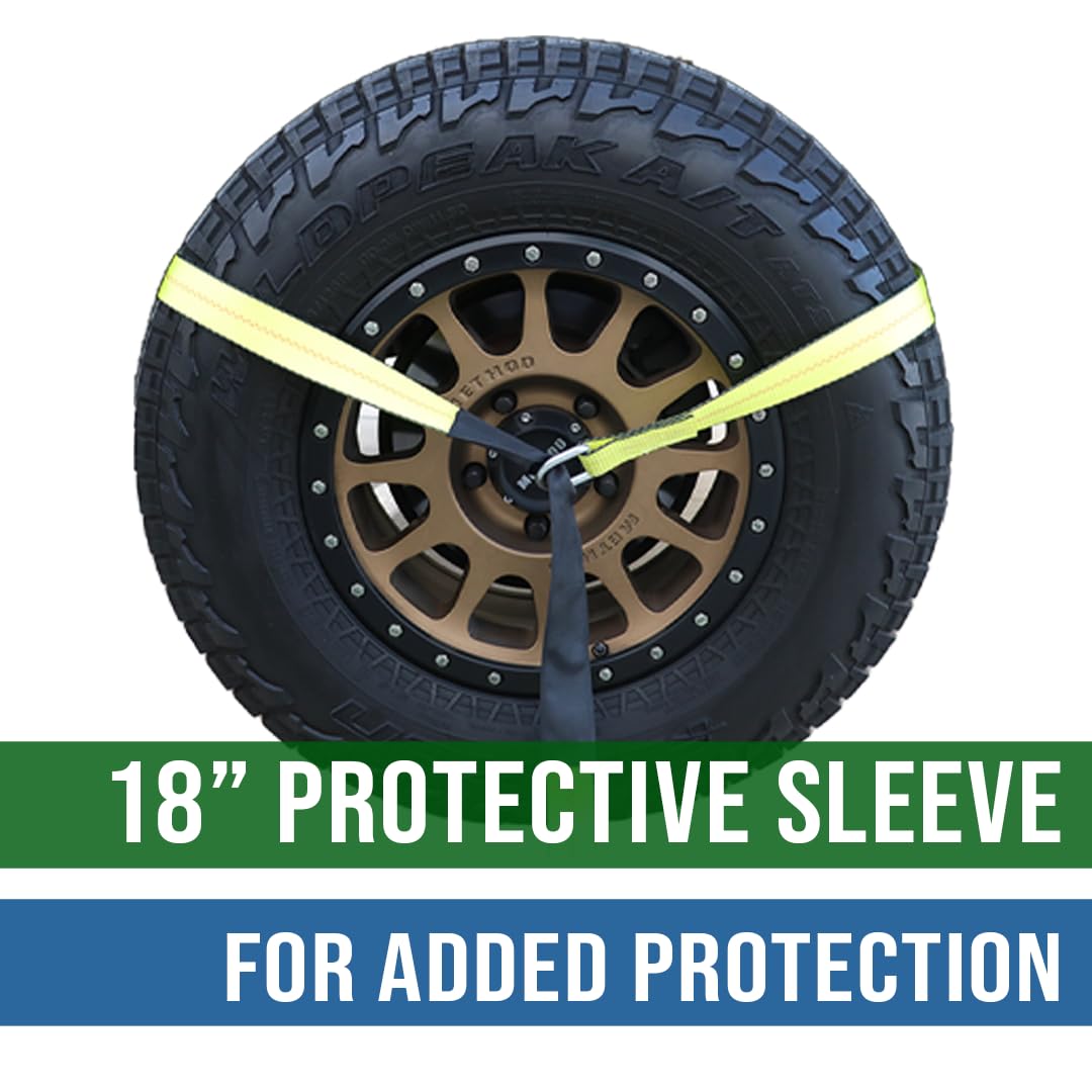 Boxer 2" x 10ft Pro Lasso Tow Strap with D Ring & Protective Sleeve – Car Tie Down, Auto Hauler, Auto Transport – 10,000lbs - 4 Pack