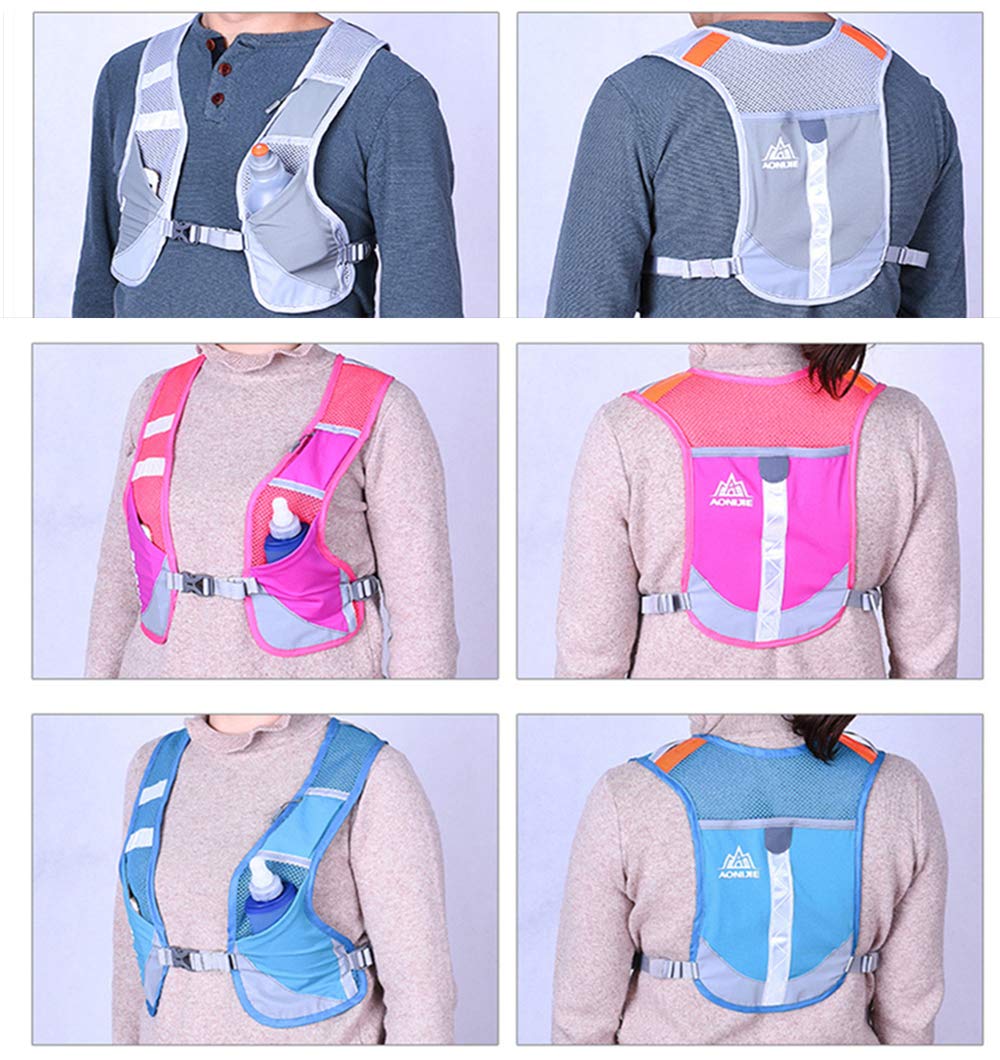 AONIJIE Men Women Ultralight Running Vest Pack Reflective Breathable Hydration Backpack for Hiking Camping Marathon Cycling Race (Green- with 2 pcs 250ml Bottles)