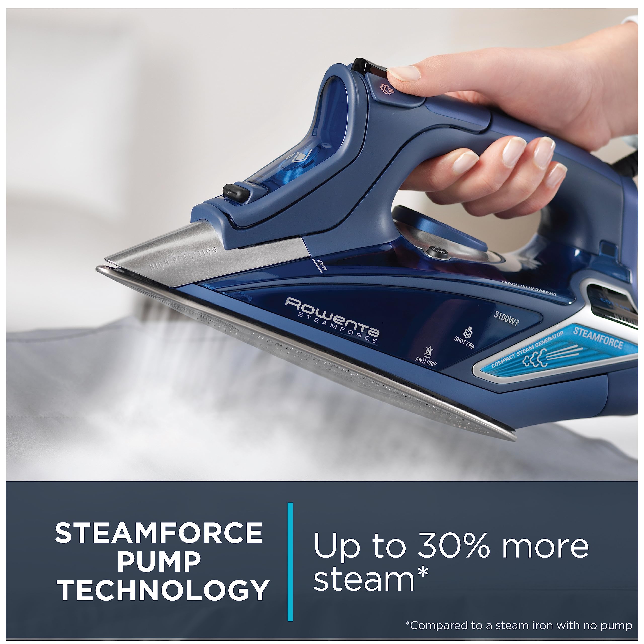 Rowenta DW9280 Digital Display Steam Iron for Clothes, 1800W, Stainless Steel Soleplate, 400 Steam Holes, Vertical Steaming, Variable Steam Control, Auto Off