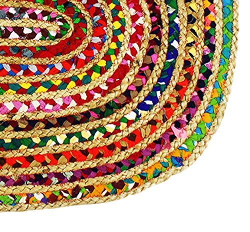 COTTON CRAFT Jute Chindi Braid Rag Rug - Boho Farmhouse Rustic Area Accent Throw Rug - Handwoven Reversible Natural Recycled Cotton- Living Room Den Study Home Décor Gift - 3' x 5' Oval - Multi Color
