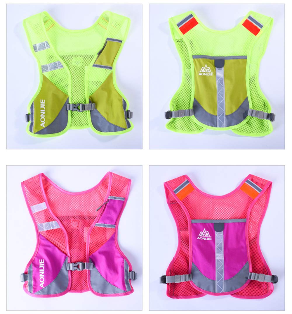 AONIJIE Men Women Ultralight Running Vest Pack Reflective Breathable Hydration Backpack for Hiking Camping Marathon Cycling Race (Green- with 2 pcs 250ml Bottles)
