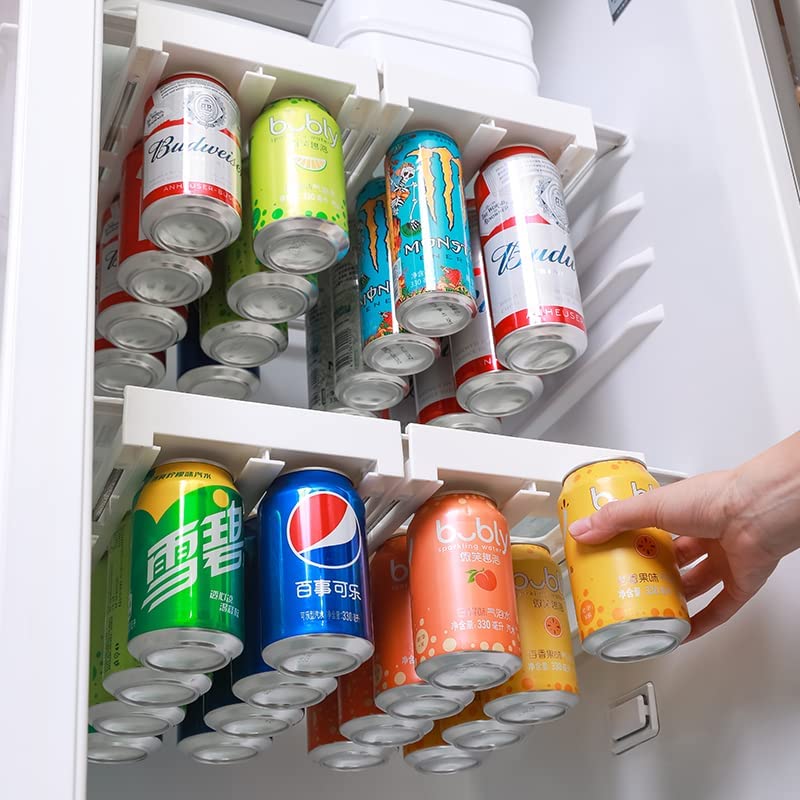2PCS Stacking Can Dispenser for Fridge Hanging Soda Organizer for Refrigerator Adjustable Can Dispenser for Pantry, Freezer, Kitchen, Beverage Holder