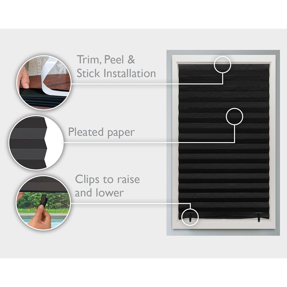 Redi Shade No Tools Original Blackout Pleated Paper Shade Black, 36 in x 72 in, 6 Pack