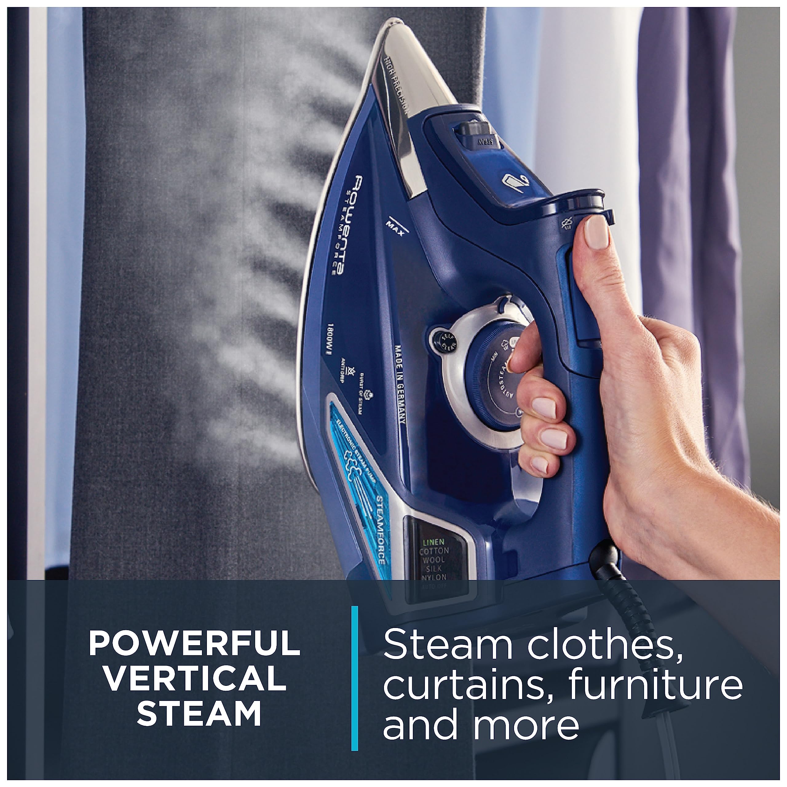 Rowenta DW9280 Digital Display Steam Iron for Clothes, 1800W, Stainless Steel Soleplate, 400 Steam Holes, Vertical Steaming, Variable Steam Control, Auto Off