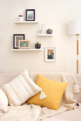 Mkono Floating Shelves White Wood Wall Mounted Rustic Modern Shelf Set of 3 Photo Display Ledges with Invisible Bracket for Living Room Bedroom Bathroom 4" Deep