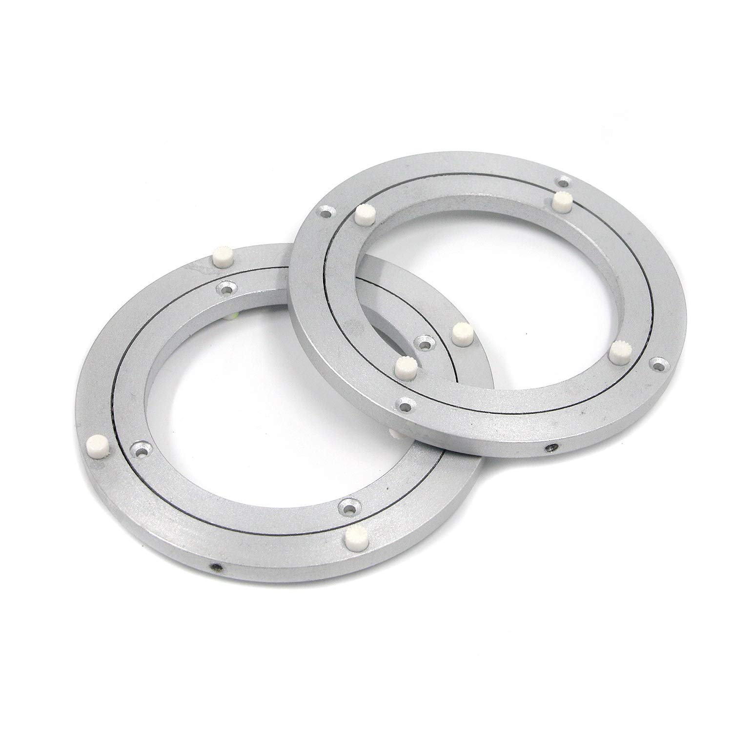Quluxe 4.7 Inch Lazy Susan Turntable Ring, Aluminium Alloy Heavy Duty Rotating Turntable Bearing Swivel Plate for Dining Table- Silver (Pack of 2)