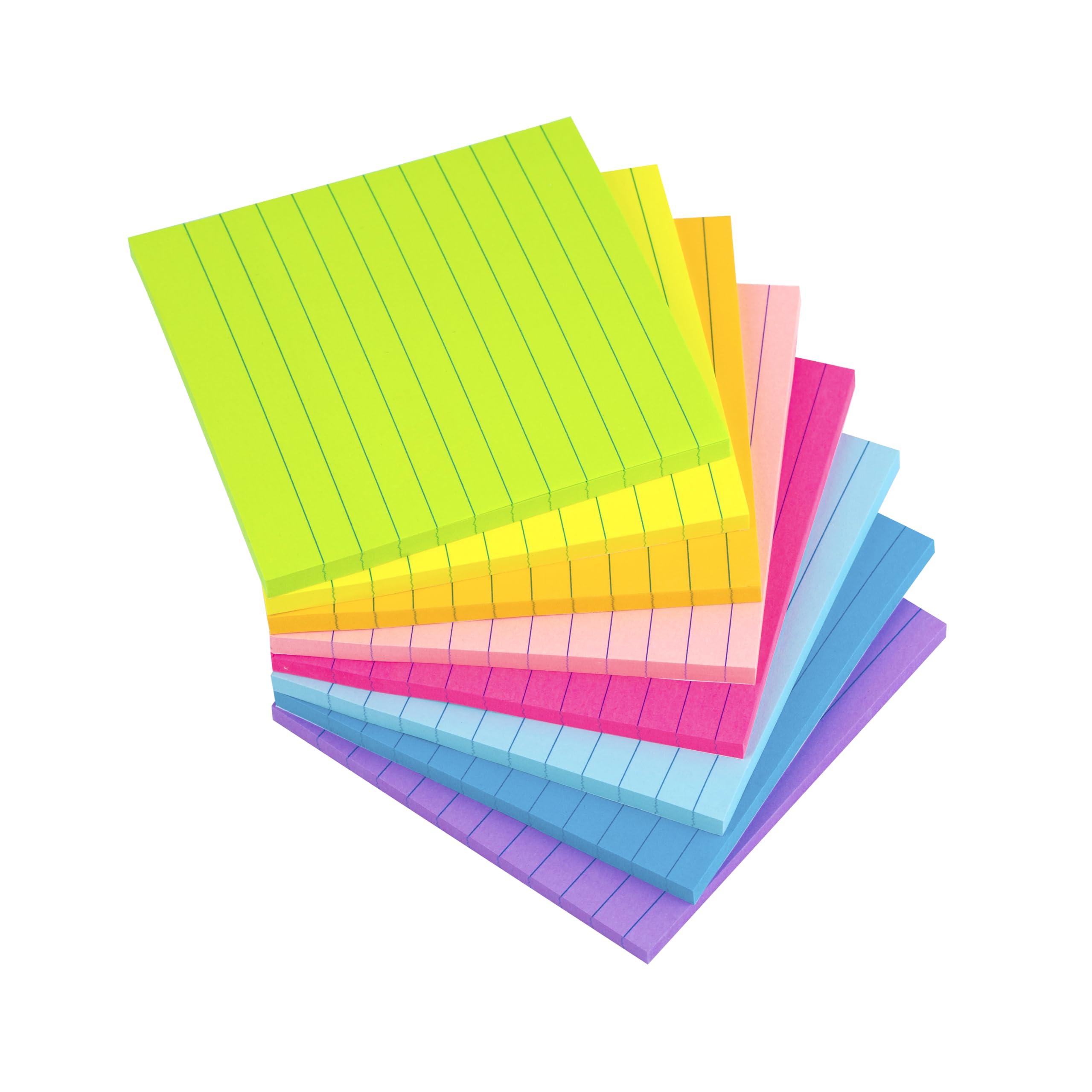 (8 Pack) Lined Sticky Notes 4x4 Bright Stickies Colorful Super Sticking Power Memo Pads, 8 Colors, Strong Adhesive