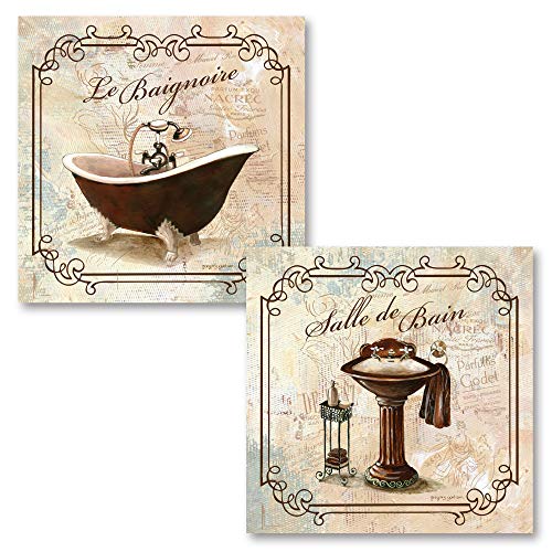Classic French Clawfoot Bathtub and Pedestal Sink Salle De Bain and Le Baignoire by Gregory Gorham- 2-12x12" Unframed Paper Posters