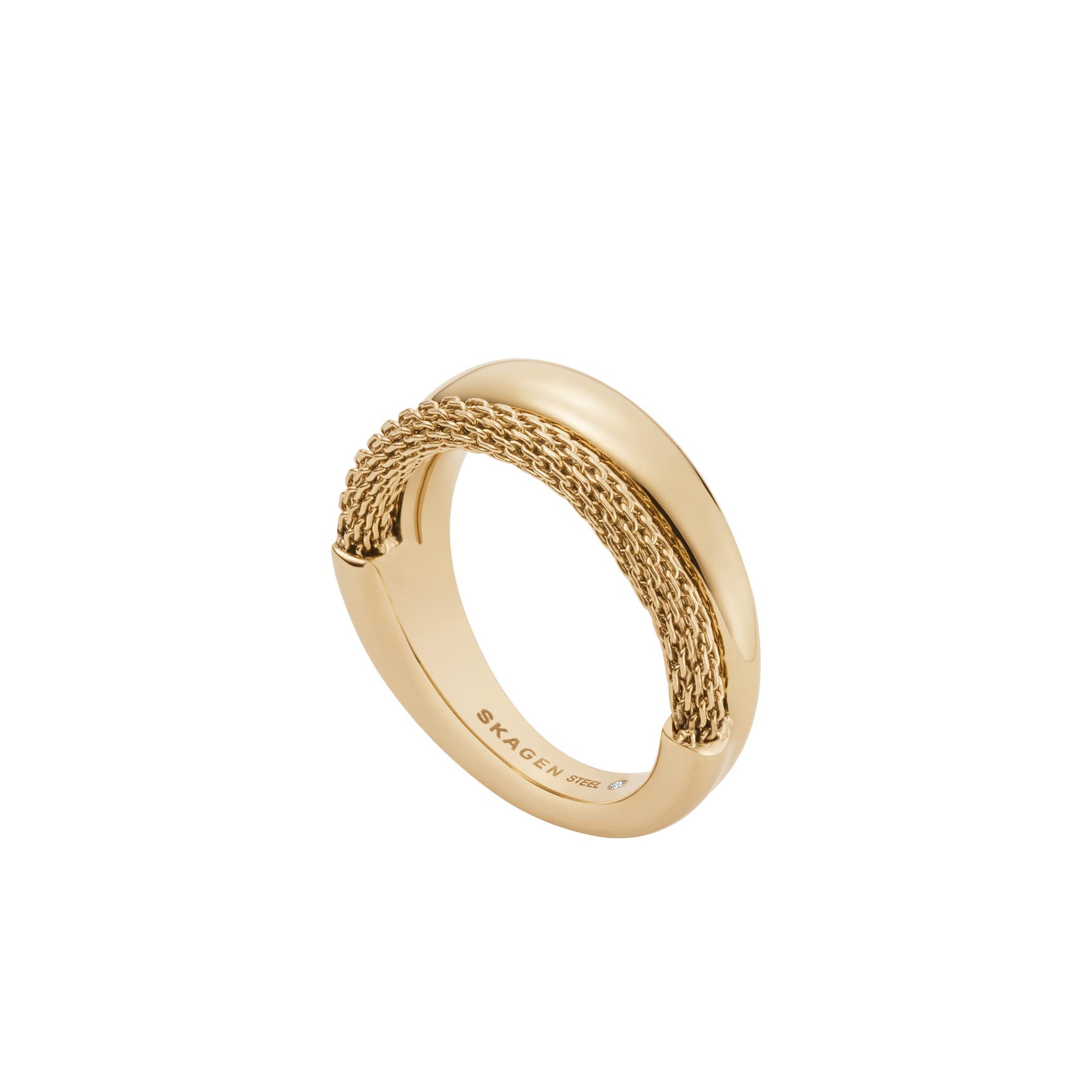 Skagen Women's Gold Tone Ring with Crystal Accents, 9