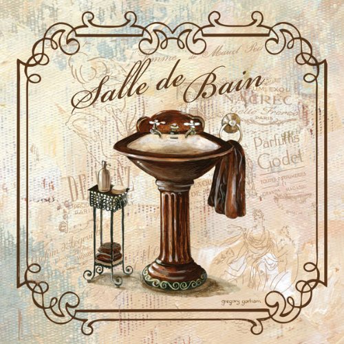 Classic French Clawfoot Bathtub and Pedestal Sink Salle De Bain and Le Baignoire by Gregory Gorham- 2-12x12" Unframed Paper Posters