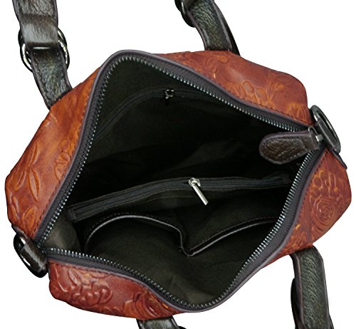 Crossbody Bag for Women Vintage Rose Top Handle Tote Purses Genuine Leather Satchels Handbag (Orange)