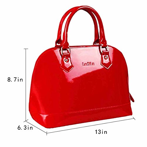 Mily Dome Satchel Handbag Patent Leather Bag Candy Color Jelly Shoulder Bag Tote Red