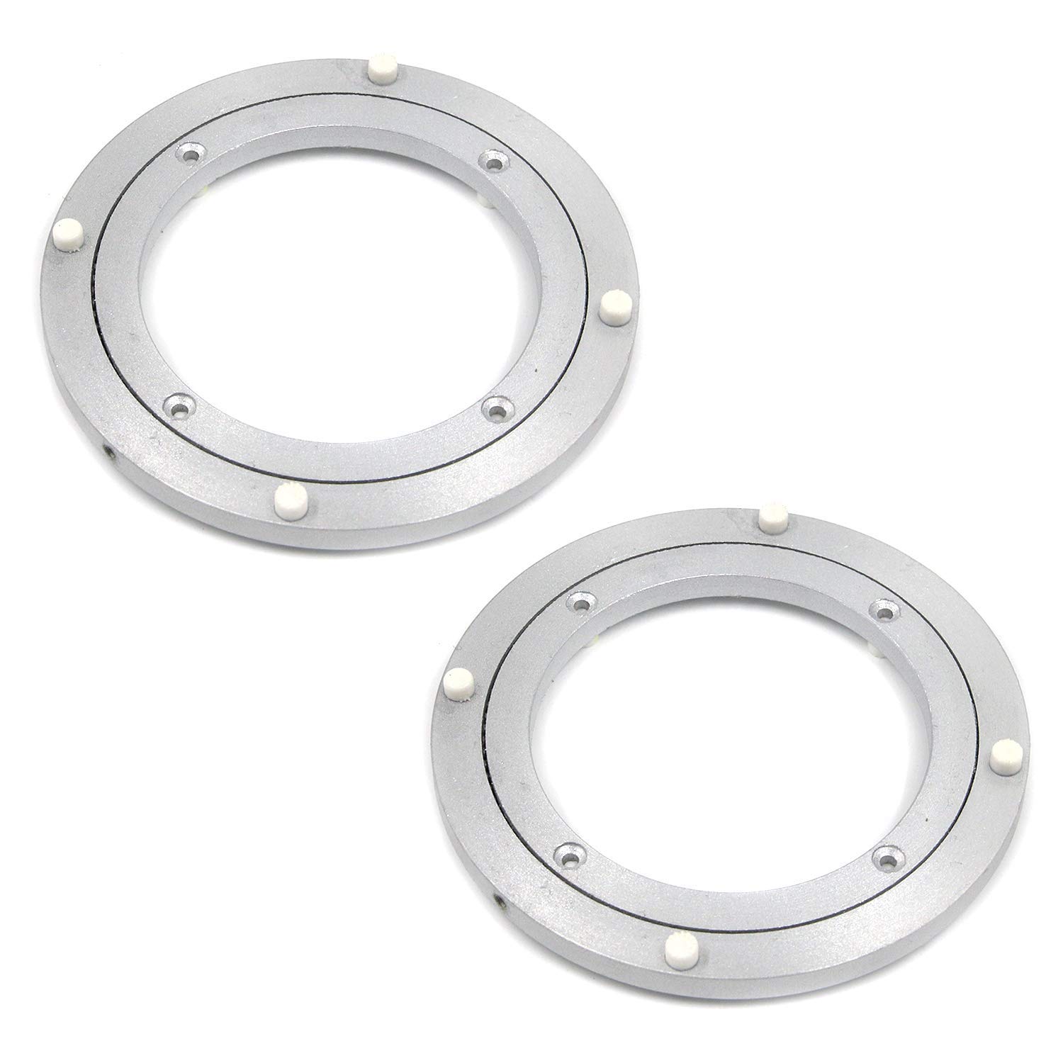Quluxe 4.7 Inch Lazy Susan Turntable Ring, Aluminium Alloy Heavy Duty Rotating Turntable Bearing Swivel Plate for Dining Table- Silver (Pack of 2)
