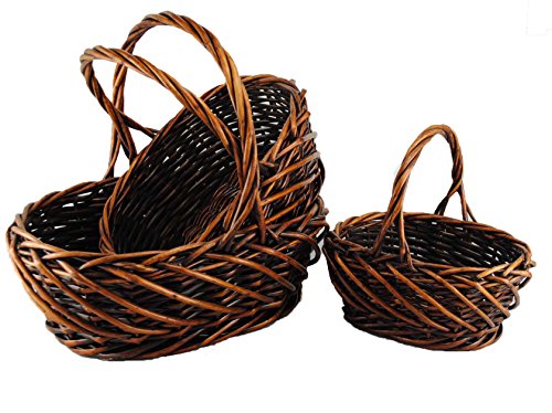 TopherTrading TOPOT Set of 3 Dark Brown Weave Willow Basket with Handles