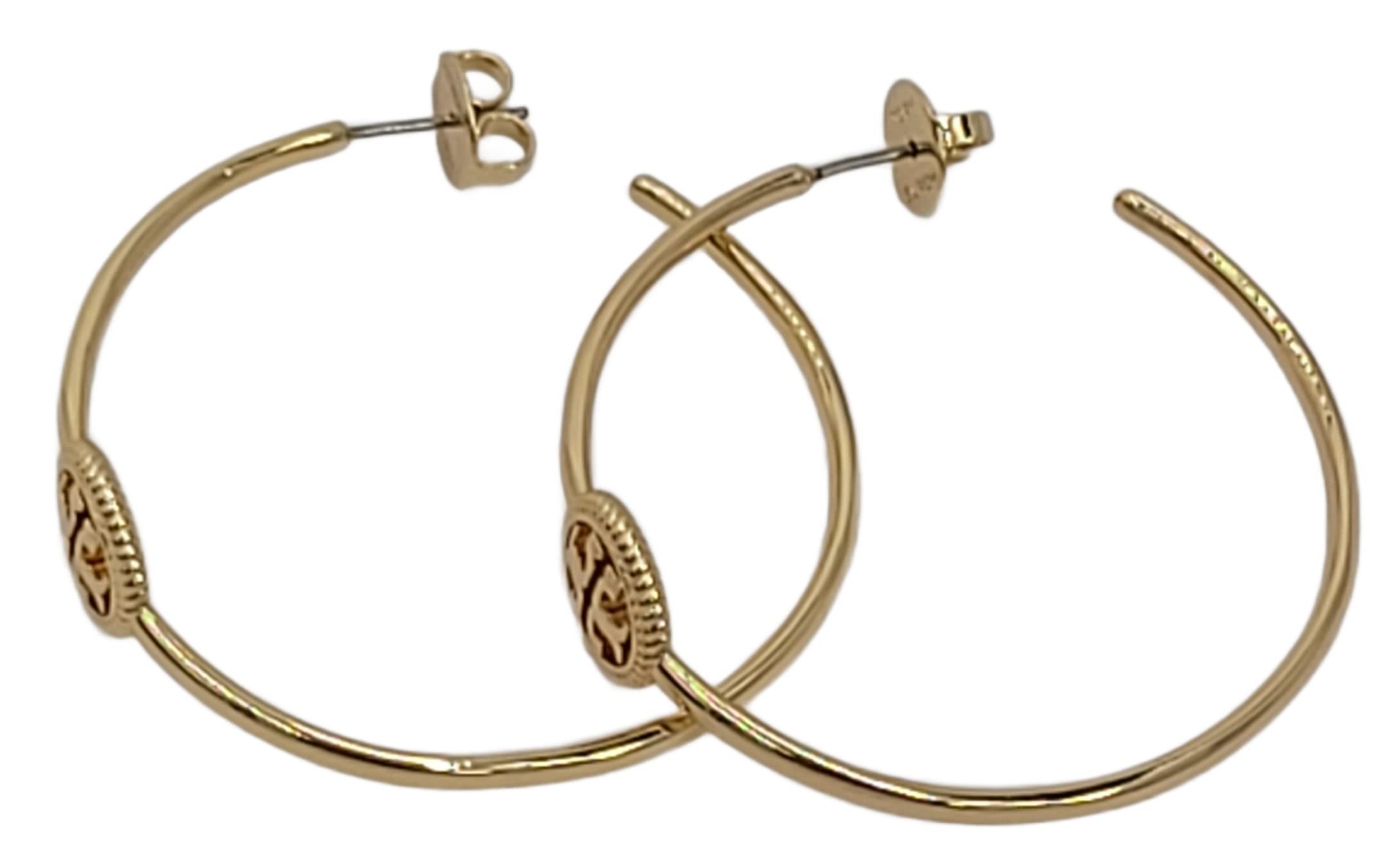 Tory Burch 137720 Tory Gold Tone Rope Logo Women's Hoop Earrings