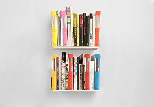 TEEbooks Bookshelf - Set of 2 Shelves - Steel - White - 45 x15 x 25 cm - for Large Format Books, Comics, Art Books