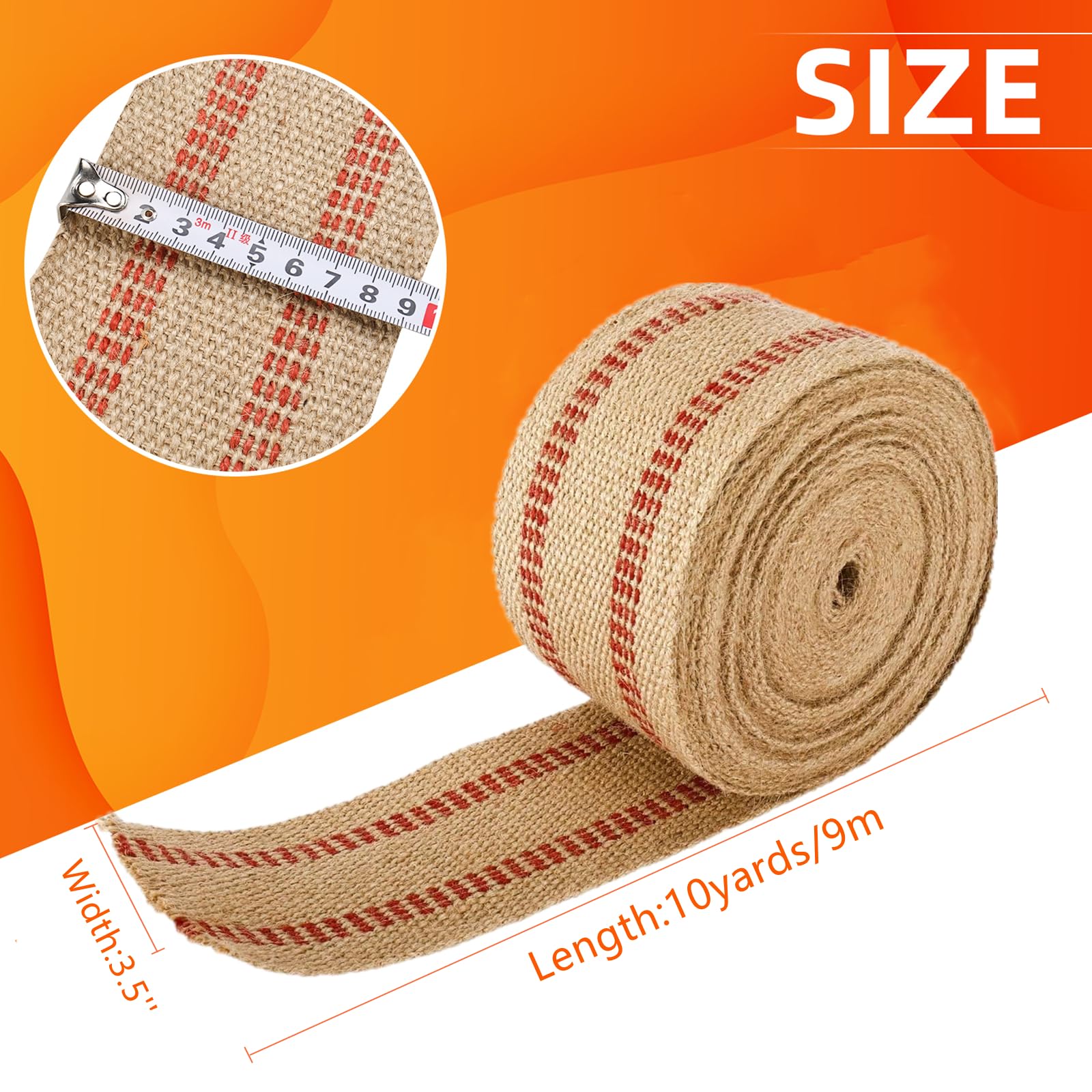 YaeCCC Craft Jute Webbing Tape, 3.5" x 10 Yd Rolls 11 lbs